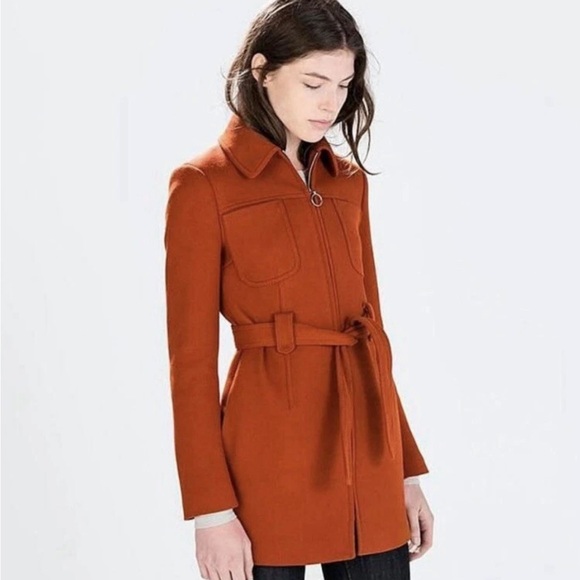 Zara | Jackets & Coats | Zara Womens Rust Belted Woolblend Coat | Poshmark